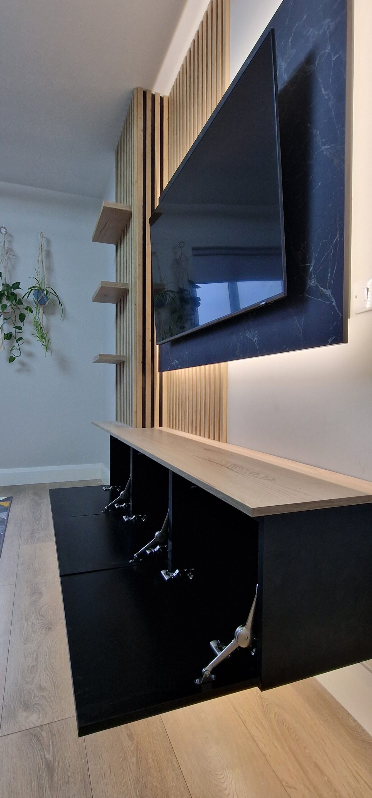 Bespoke Feature Wall – Modern Slatted Design Black – FFurniture.ie