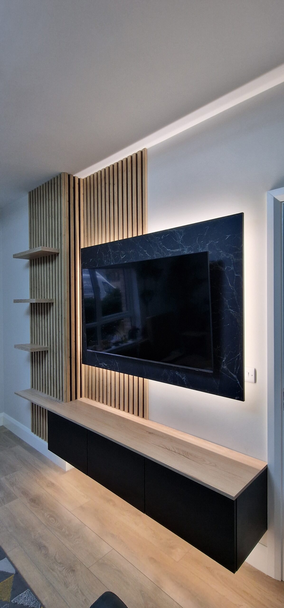 Bespoke Feature Wall – Modern Slatted Design Black – FFurniture.ie